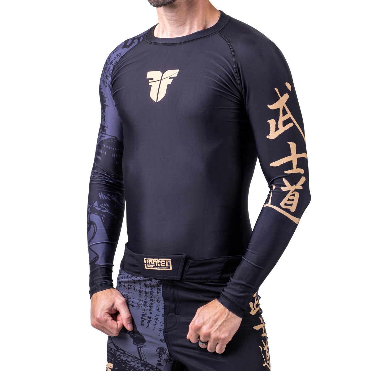 Fighter Rashguard Samurai Long Sleeve - black/gold, FRSG-SAM-01-LS ...