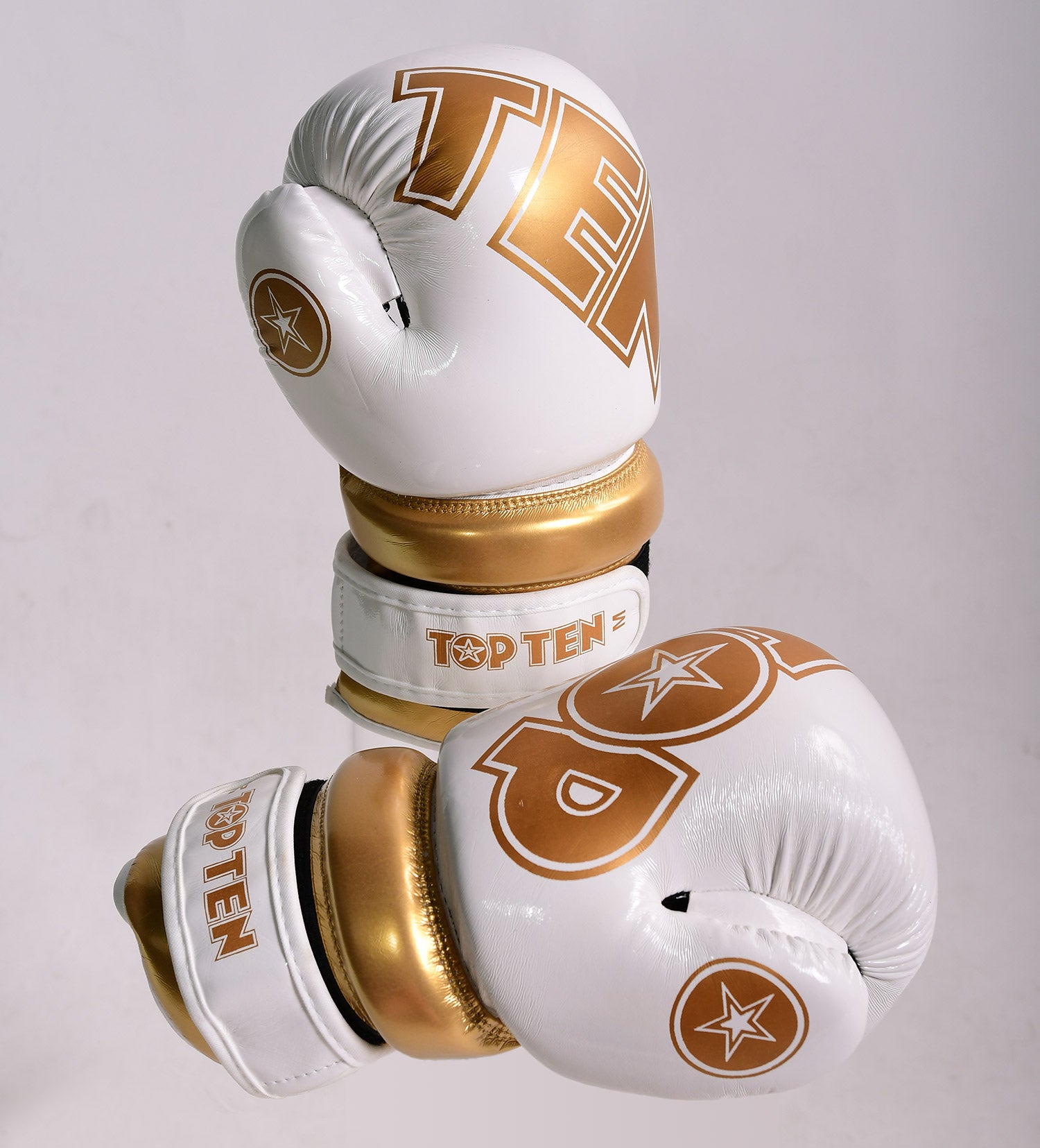 TOP TEN Glossy White/Gold Pointfighter Open-Hand Gloves, 21656-6